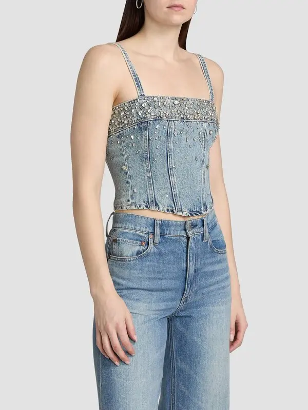 L'AGENCE Arlin Embellished Denim Corset Top