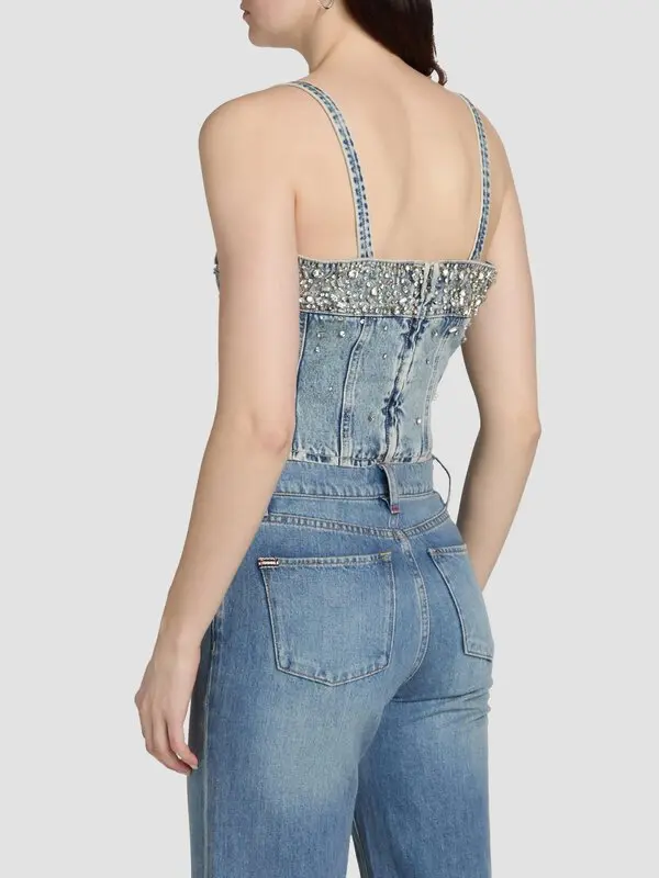 L'AGENCE Arlin Embellished Denim Corset Top