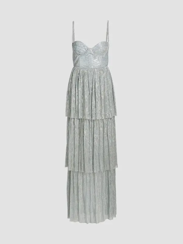 SABINA MUSAYEV Altair Sequined Tiered Dress - Sky Silver
