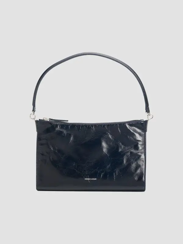 Veronica Beard Small Crinkle Leather Shoulder Bag - Navy