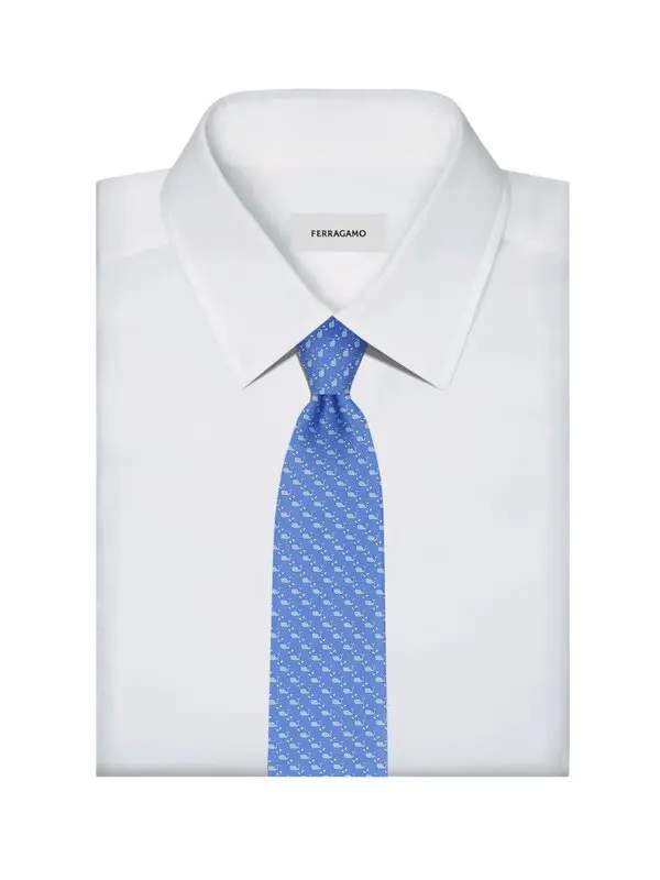FERRAGAMO Alice Printed Silk Tie - Azzurro
