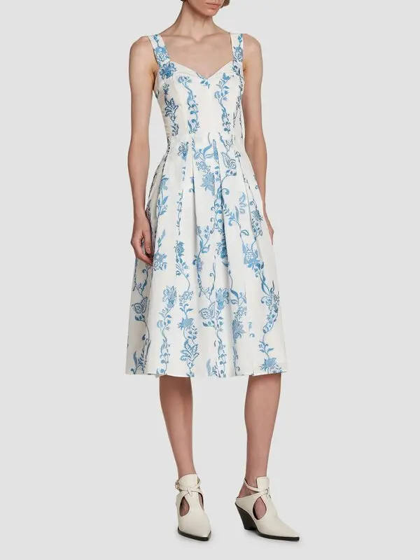 Etro Floral Stretch Cotton Apron Midi-dress