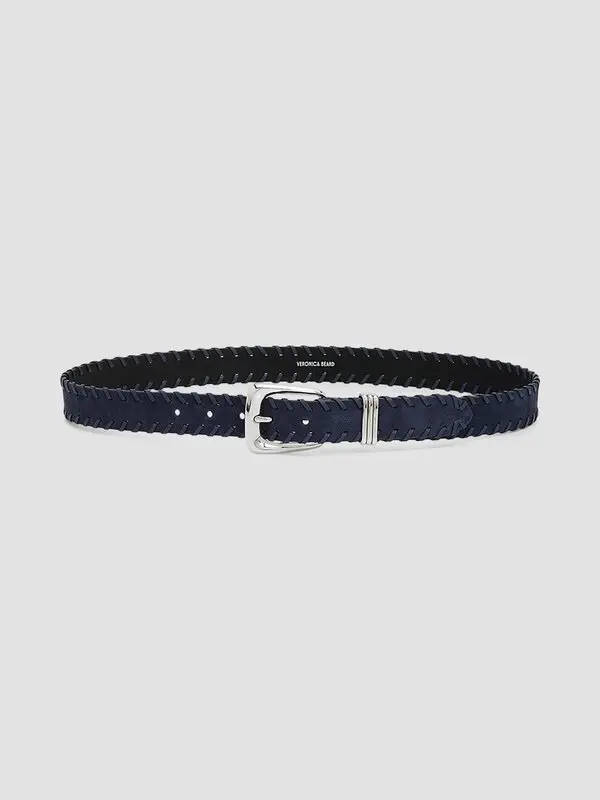 Veronica Beard Arch Suede Whipstitch Belt - Navy