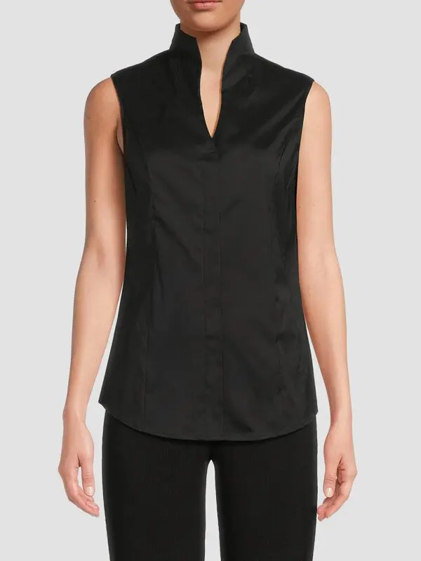 Misook Split Neck Cotton-blend Sleeveless Blouse