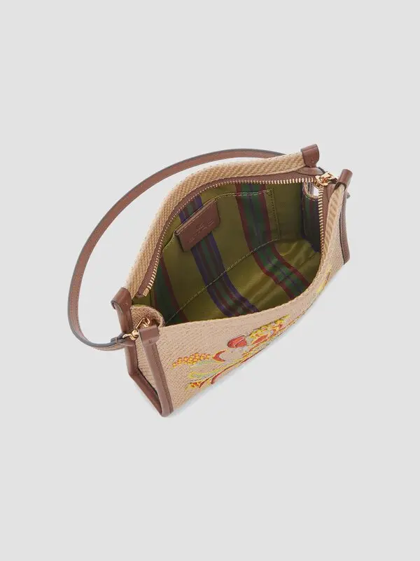 Etro Floral-embroidered Woven Pouch