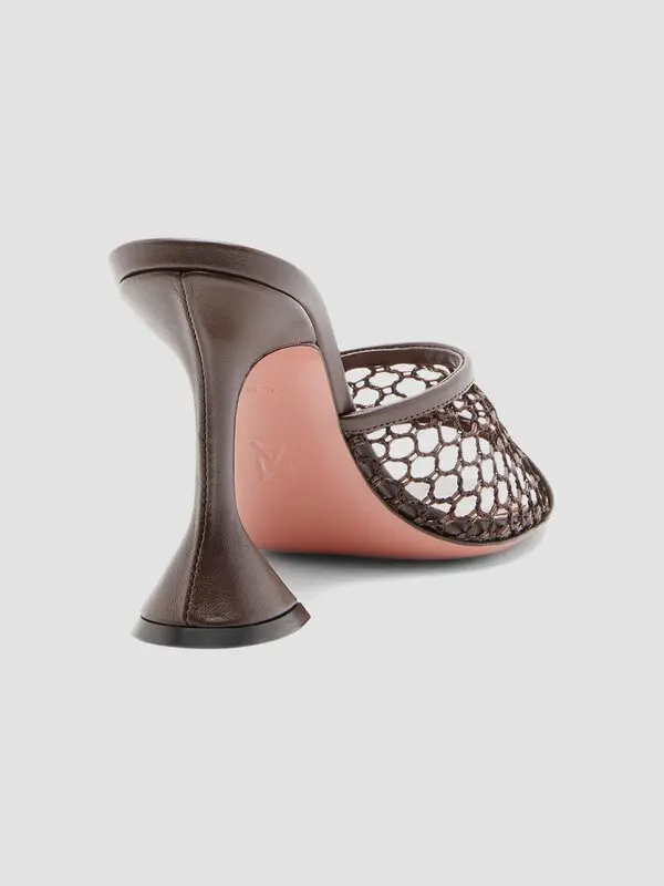 Amina Muaddi Lupita 95mm Mesh & Leather Mules - Net Raffia Mocha