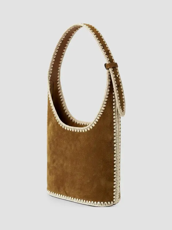 Veronica Beard Loop Small Whipstitch Suede Shoulder Bag - Acorn Multi