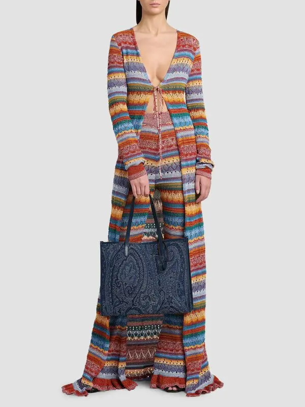Etro Striped Open-knit Cotton Long Cardigan