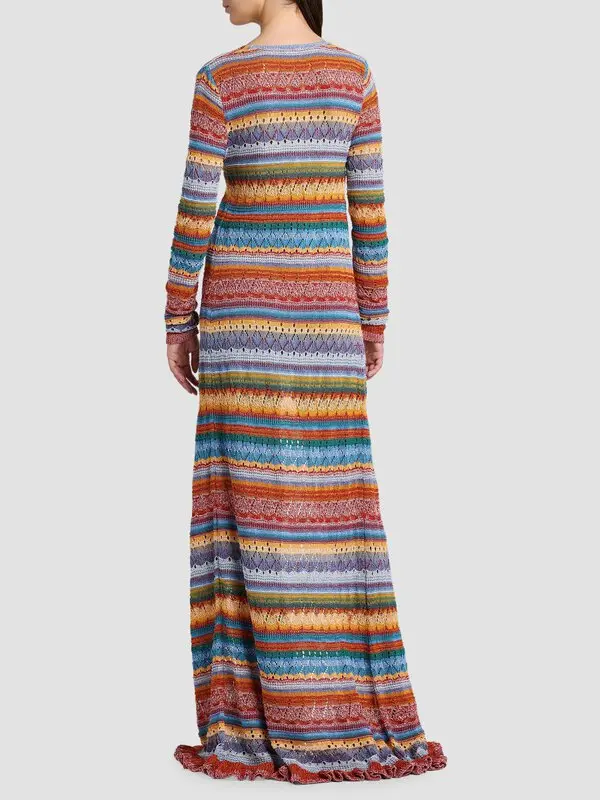 Etro Striped Open-knit Cotton Long Cardigan