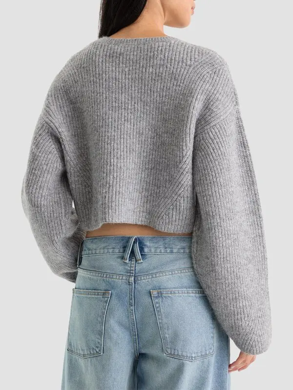 Good American The Chunky Knit Crop Cardigan - Heather Grey