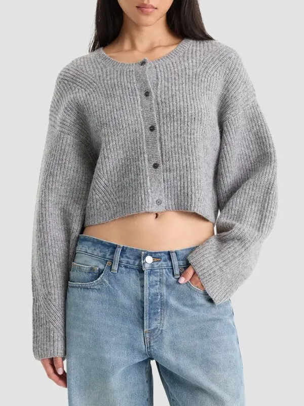Good American The Chunky Knit Crop Cardigan - Heather Grey