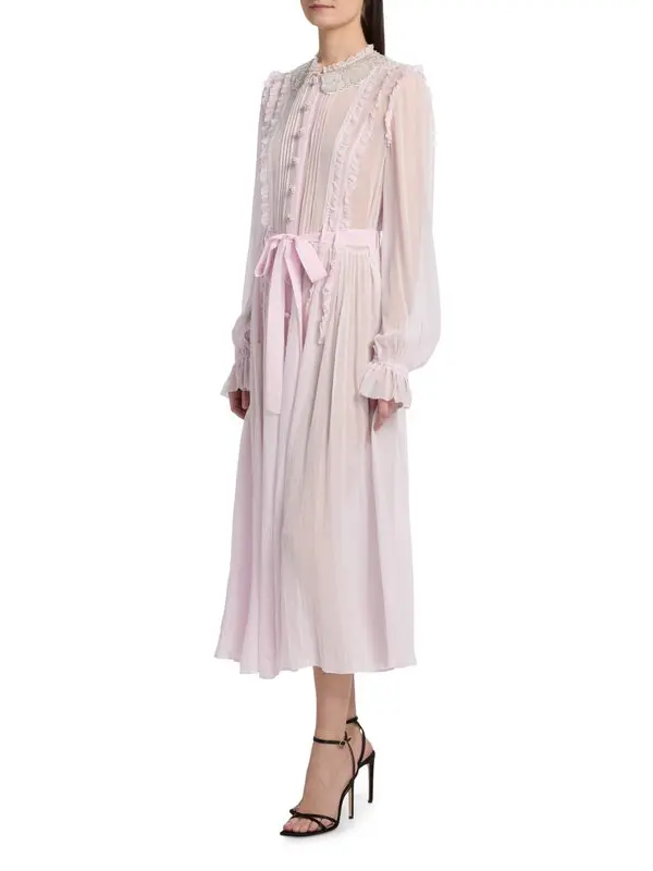 SELF-PORTRAIT Pleated Embellished Belted Midi-dress