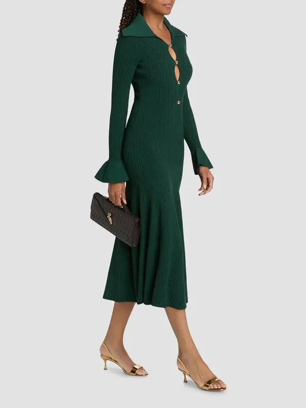 SELF-PORTRAIT Rib-knit A-line Midi-dress
