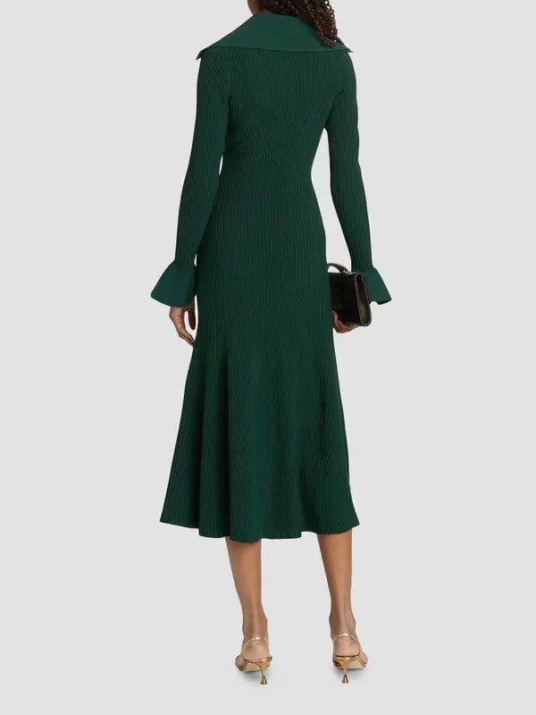 SELF-PORTRAIT Rib-knit A-line Midi-dress