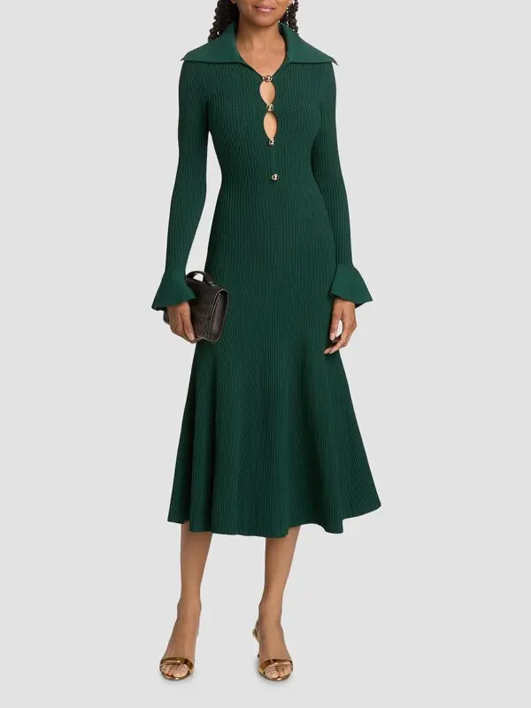 SELF-PORTRAIT Rib-knit A-line Midi-dress