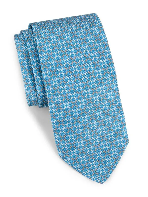 FERRAGAMO Anteo Gancio Woven Silk Tie - Celeste