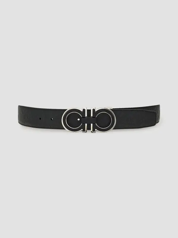 FERRAGAMO Double Adjustable Leather Belt - Nero Dark Rain