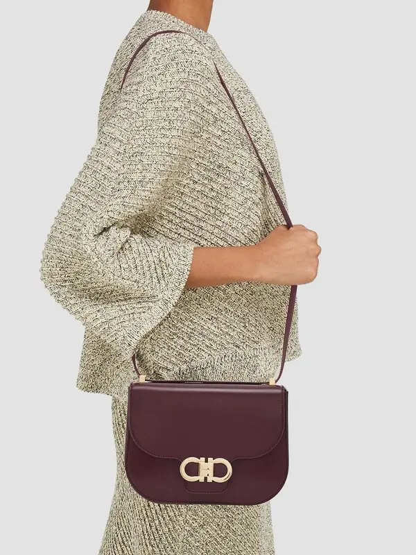 FERRAGAMO Double Gancini Flap Leather Crossbody Bag