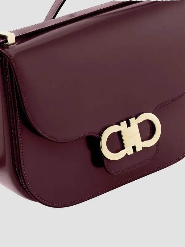 FERRAGAMO Double Gancini Flap Leather Crossbody Bag