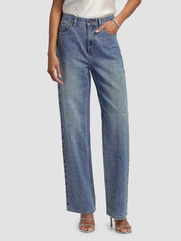 SELF-PORTRAIT Rhinestone Straight-leg Jeans
