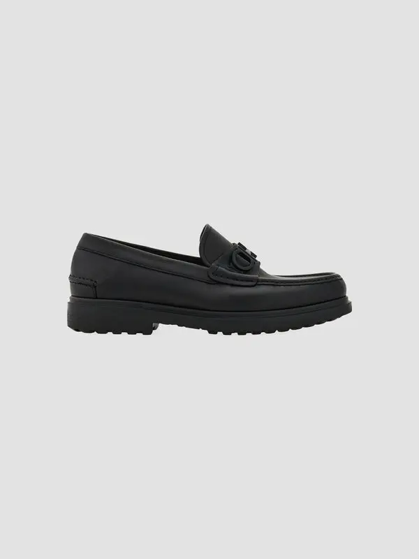 FERRAGAMO Tobias Gancini Leather Loafers - Nero