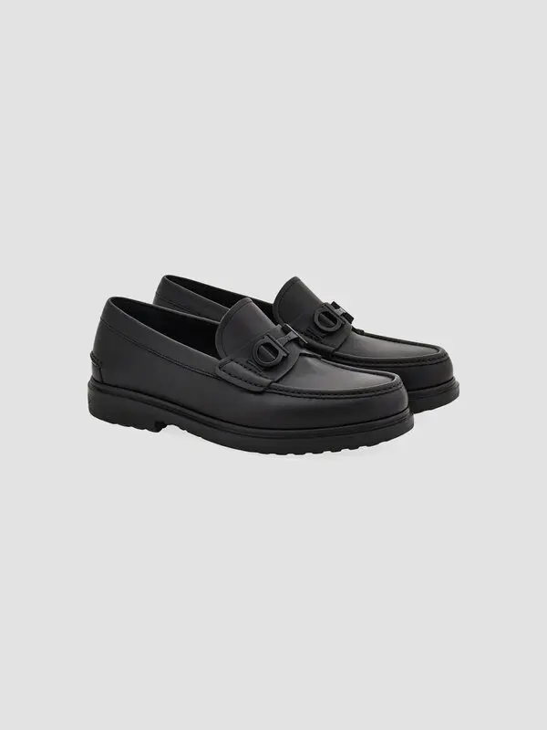 FERRAGAMO Tobias Gancini Leather Loafers - Nero