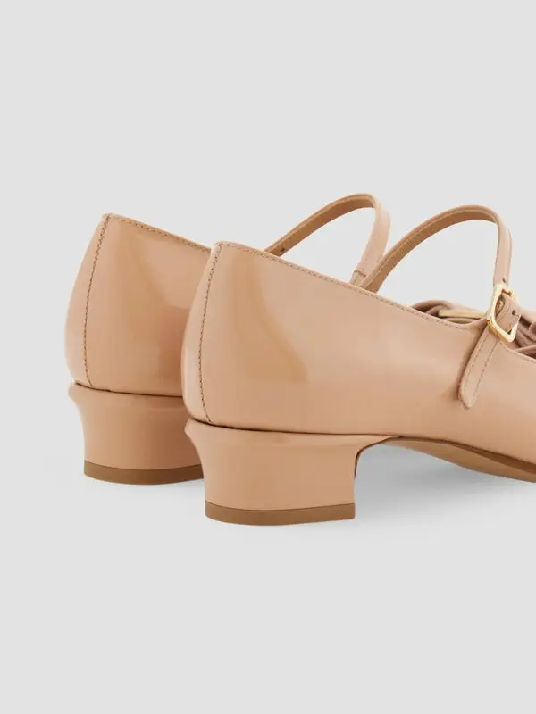 FERRAGAMO Vally Bow 30mm Patent Leather Mary Janes - Beige