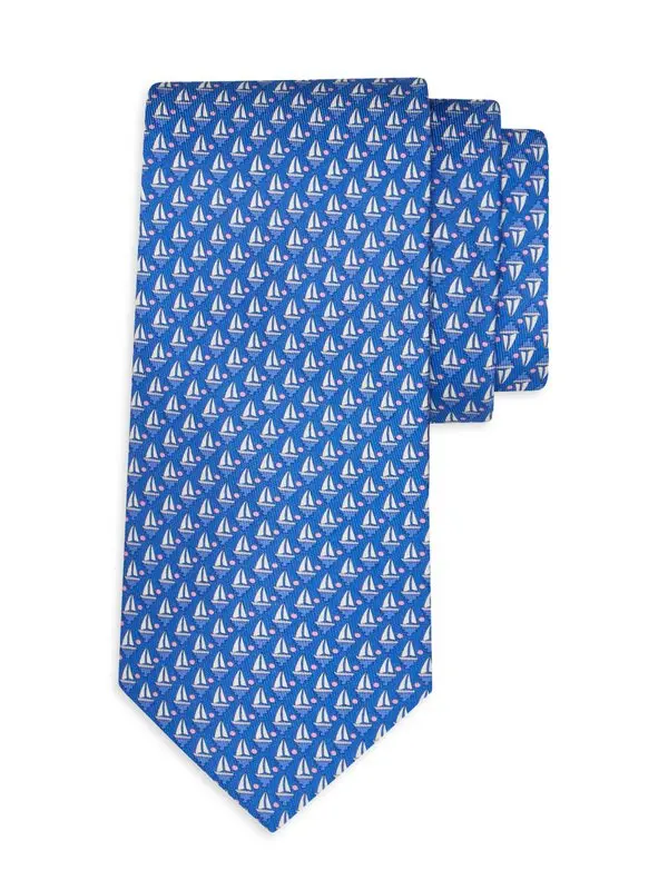 FERRAGAMO Alba Sailboat-print Silk Tie - Azzurro
