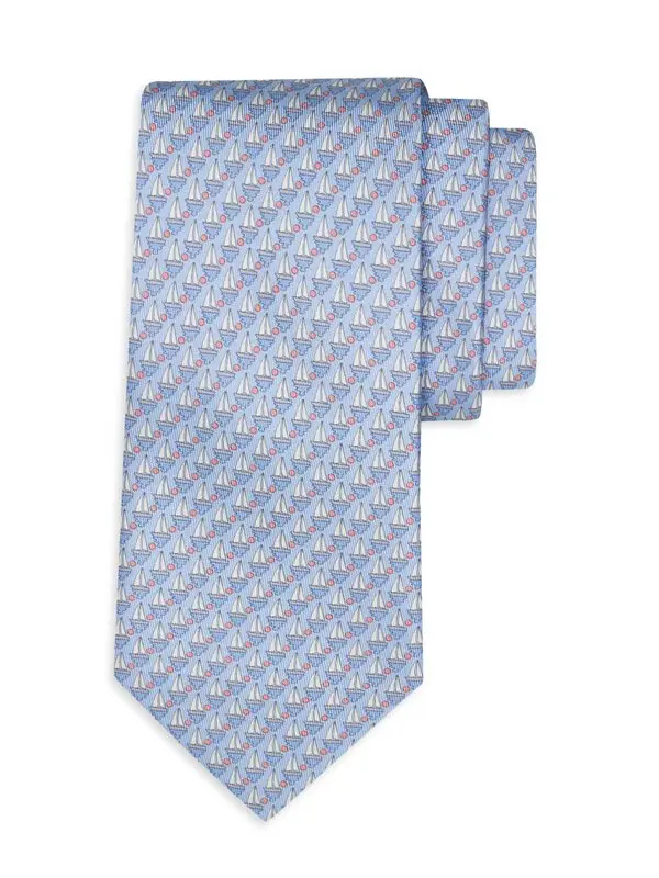 FERRAGAMO Alba Sailboat-print Silk Tie - Celeste