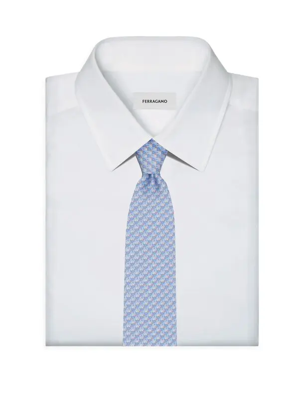 FERRAGAMO Alba Sailboat-print Silk Tie - Celeste