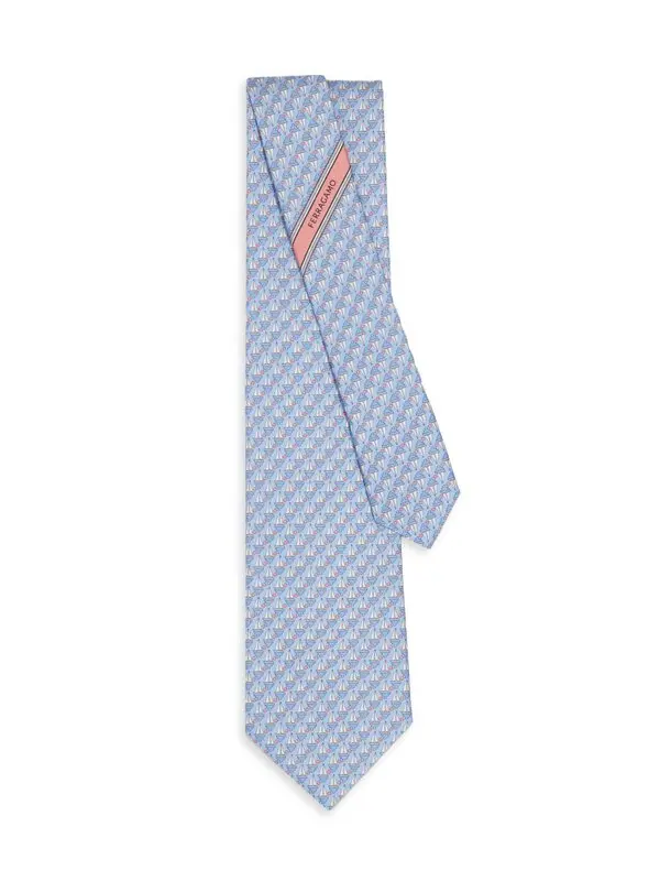 FERRAGAMO Alba Sailboat-print Silk Tie - Celeste