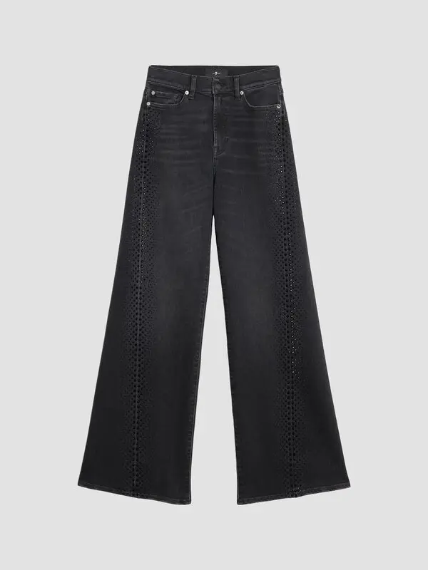 7 For All Mankind Twisted Lotta Rhinestone Wide-leg Jeans