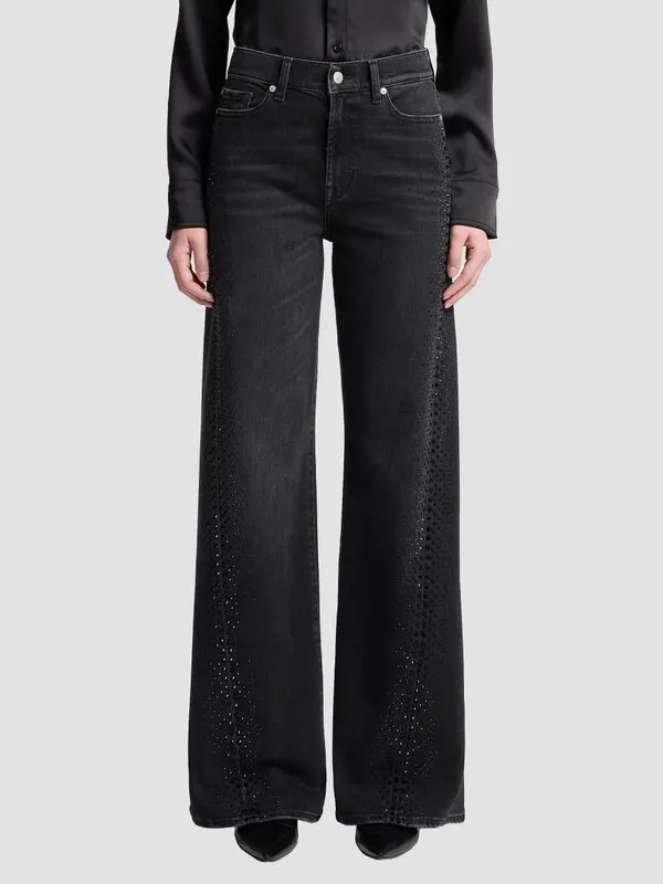 7 For All Mankind Twisted Lotta Rhinestone Wide-leg Jeans