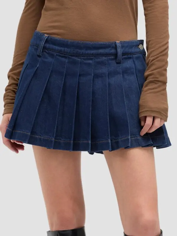 7 For All Mankind Denim Pleated Miniskirt
