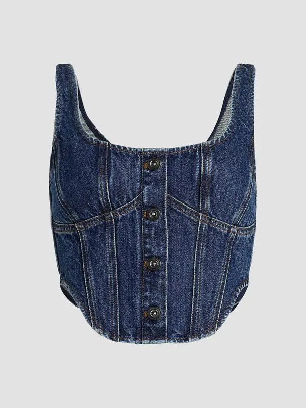 SELF-PORTRAIT Denim Corset Top - Blue
