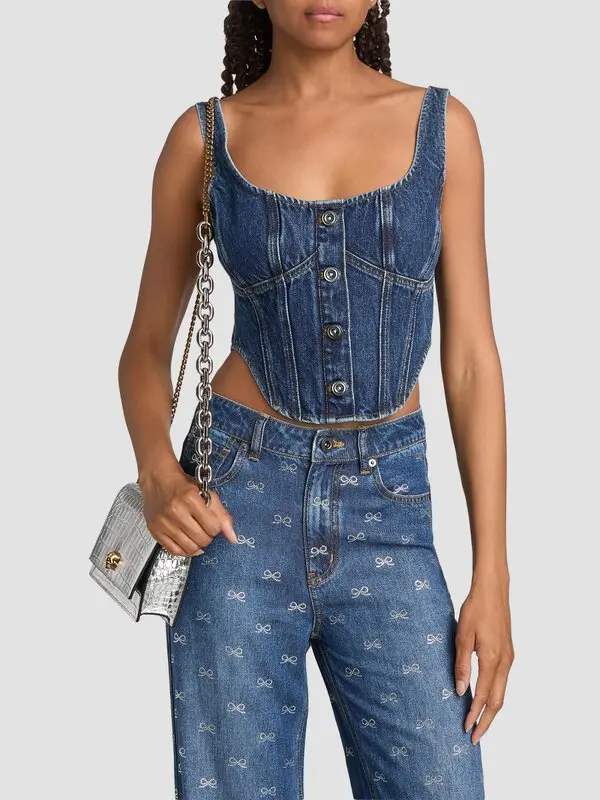 SELF-PORTRAIT Denim Corset Top - Blue