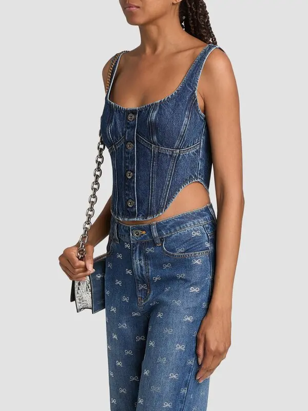 SELF-PORTRAIT Denim Corset Top - Blue