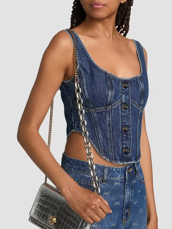 SELF-PORTRAIT Denim Corset Top - Blue