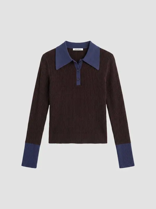 Good American Rib-knit Merino Wool Polo Sweater - Espresso