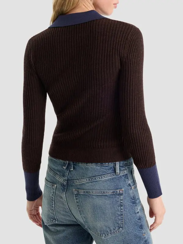 Good American Rib-knit Merino Wool Polo Sweater