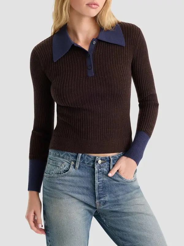 Good American Rib-knit Merino Wool Polo Sweater