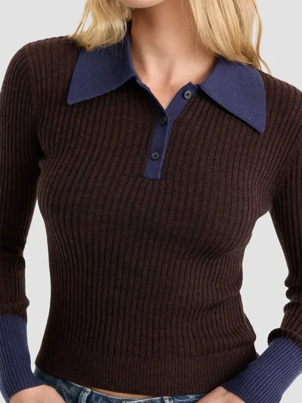 Good American Rib-knit Merino Wool Polo Sweater