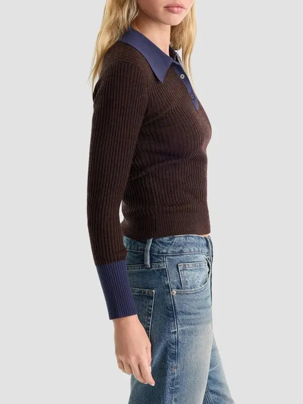 Good American Rib-knit Merino Wool Polo Sweater