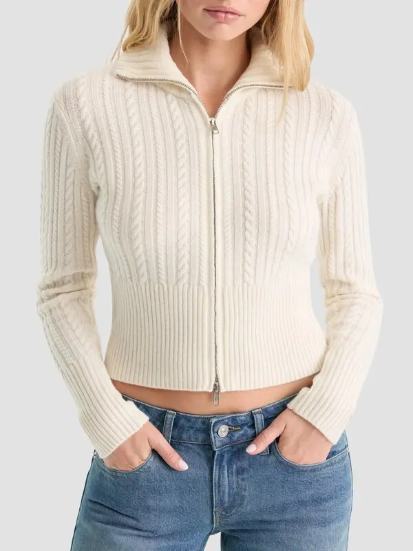 Good American The Cable Cashmere-wool Zip-front Sweater