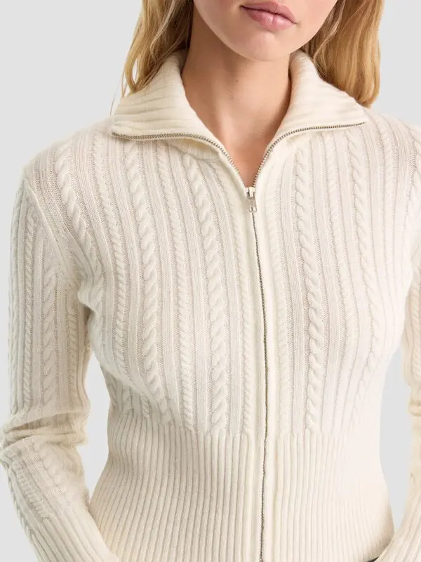 Good American The Cable Cashmere-wool Zip-front Sweater