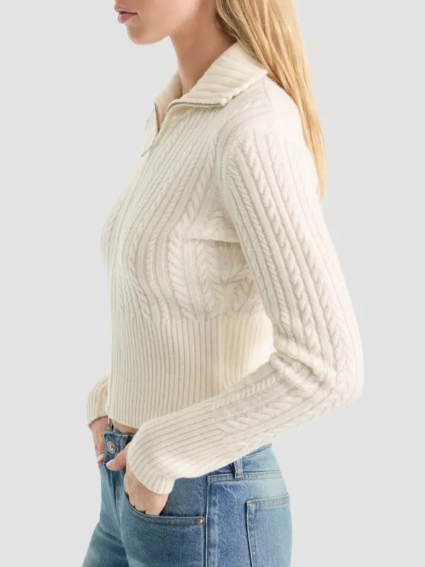 Good American The Cable Cashmere-wool Zip-front Sweater