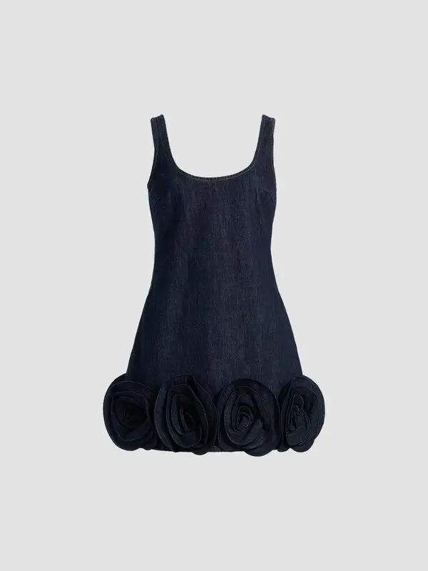SELF-PORTRAIT Flower Appliqué Denim Minidress