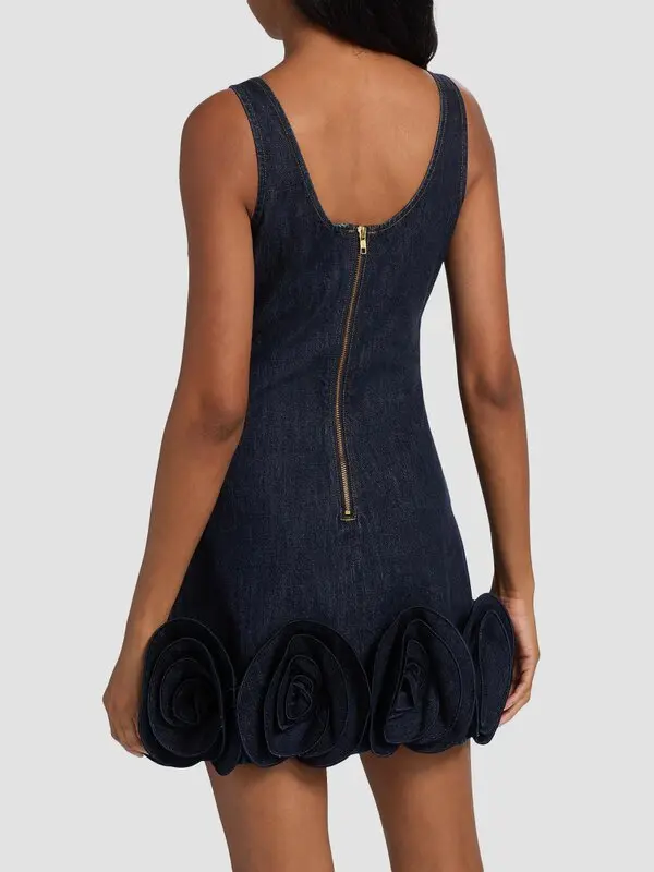 SELF-PORTRAIT Flower Appliqué Denim Minidress
