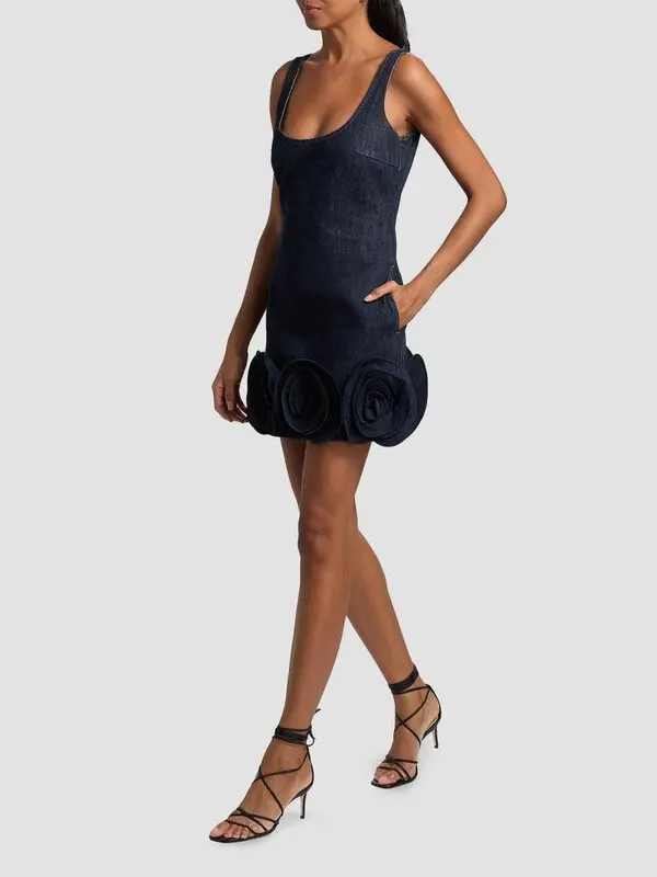 SELF-PORTRAIT Flower Appliqué Denim Minidress