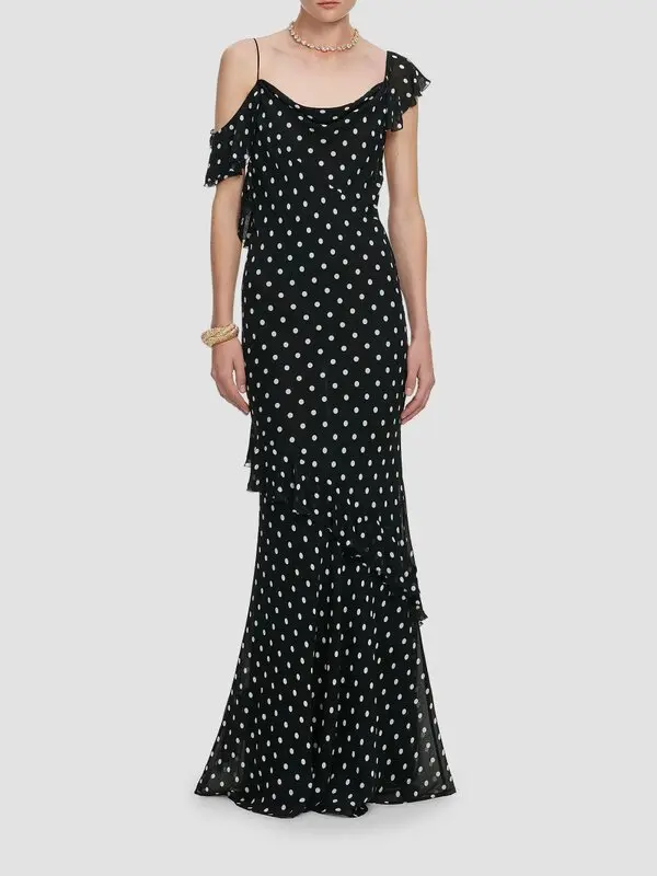 SELF-PORTRAIT Polka Dot Georgette Maxi Dress